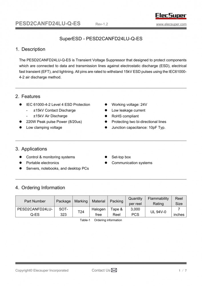 PESD2CANFD24LU-Q-ES datasheet page 1
