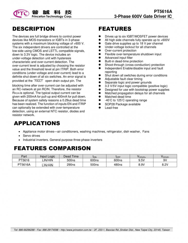 PT5616A datasheet page 1