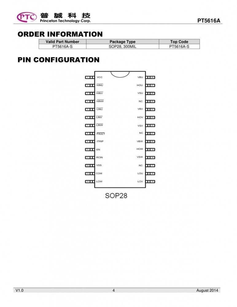 PT5616A datasheet page 4