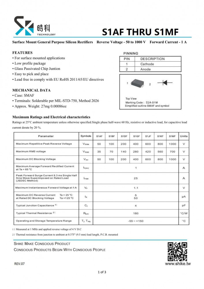 S1MF datasheet page 1
