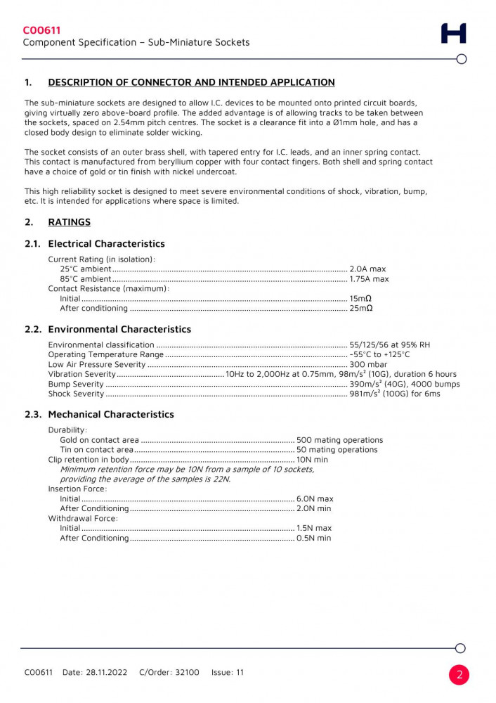 Harwin H3192-05 technical document page 2