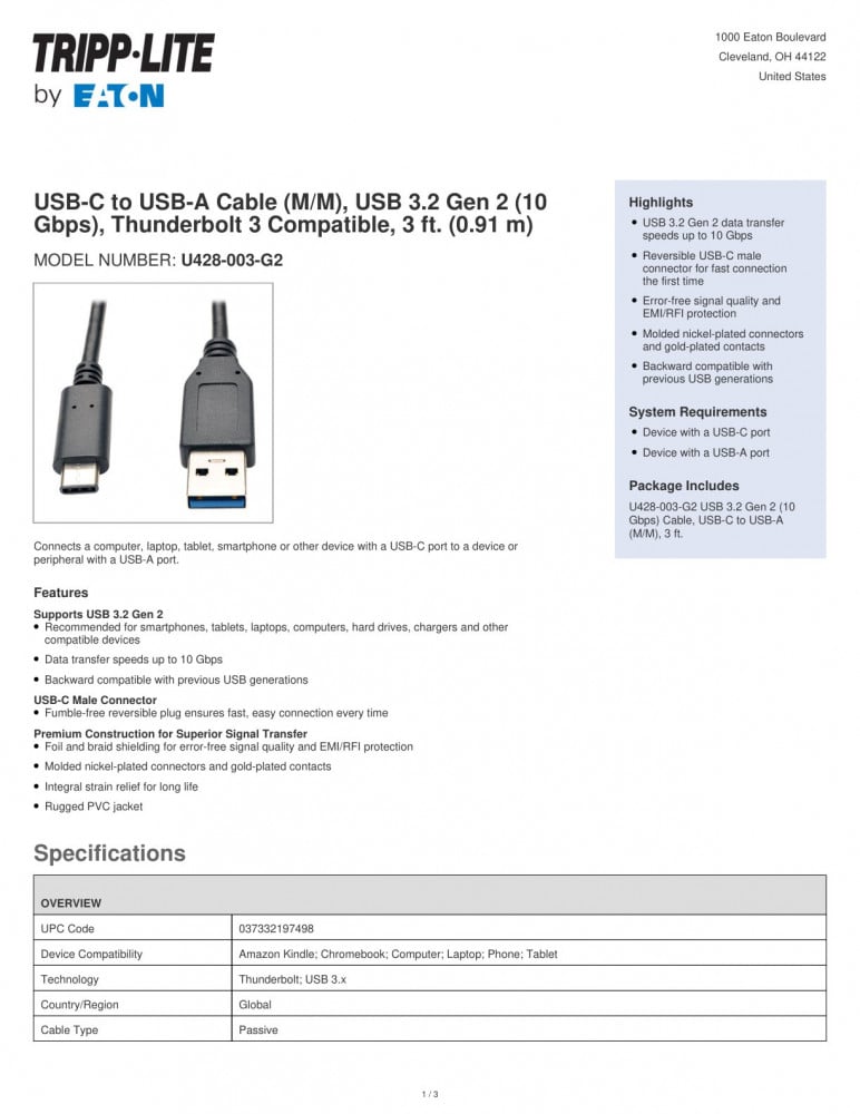 U428-003-G2 technical document page 1
