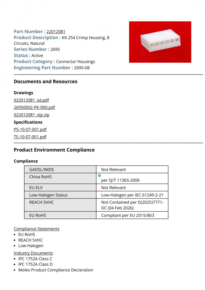 MOLEX 22012081 technical document preview, page 1