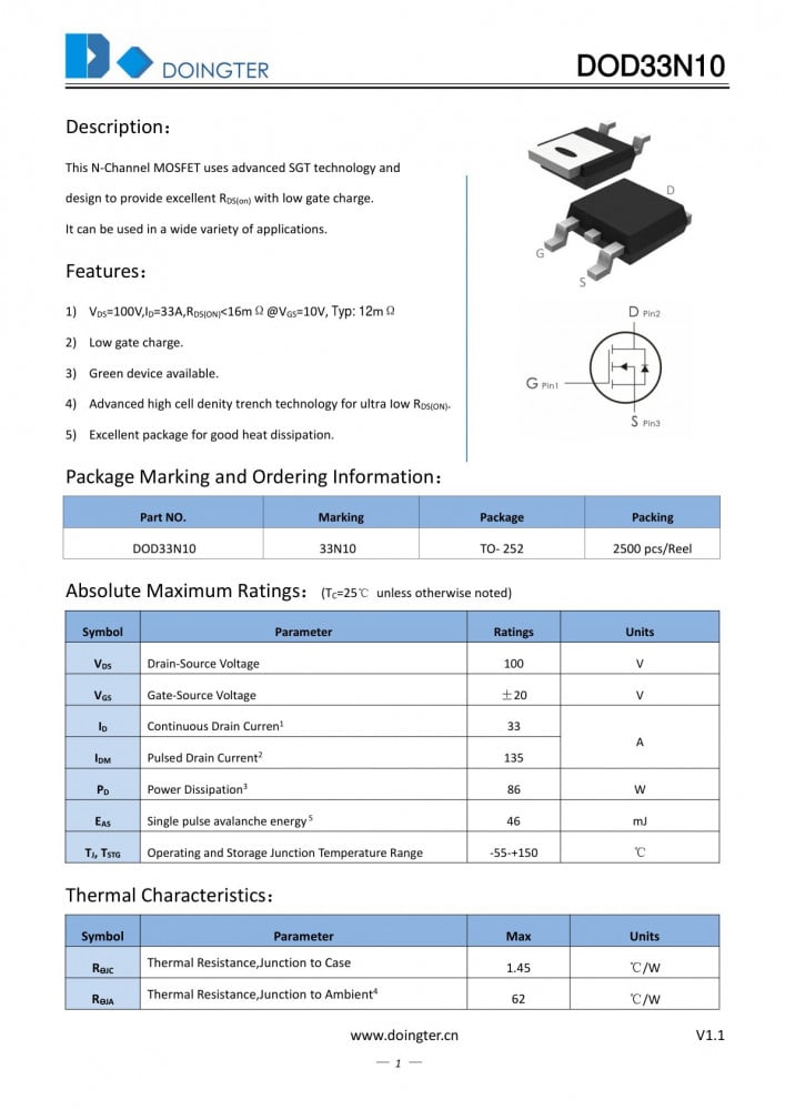 DOD33N10 datasheet page 1