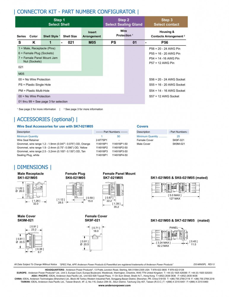 SK7-021M05 accessories and dimensions