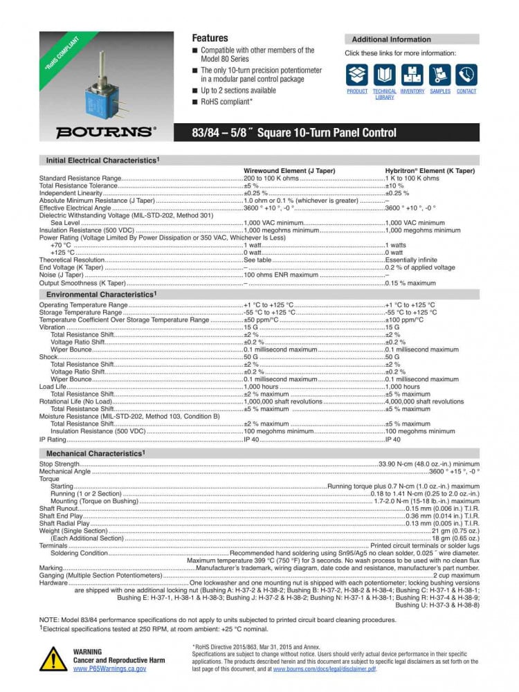 BOURNS 83/84 datasheet page 1