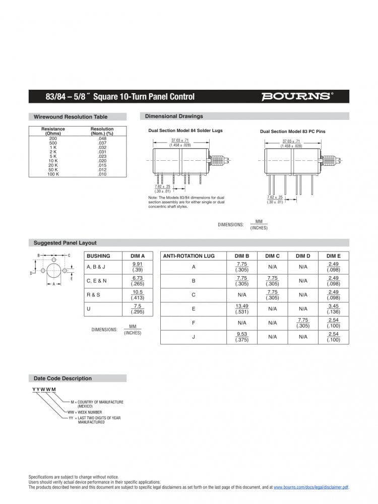BOURNS 83/84 datasheet page 2