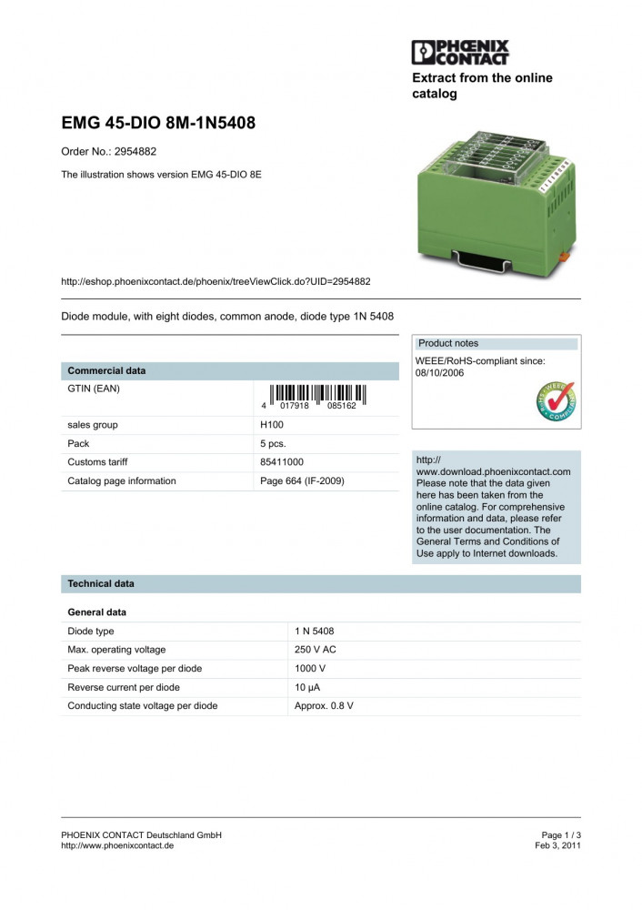 Phoenix Contact 2954882 technical document page 1
