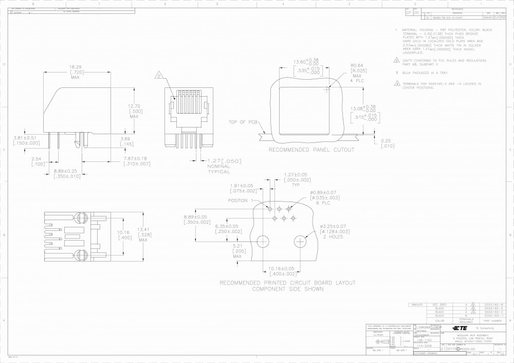 TE Connectivity 5555165 controlled drawing preview