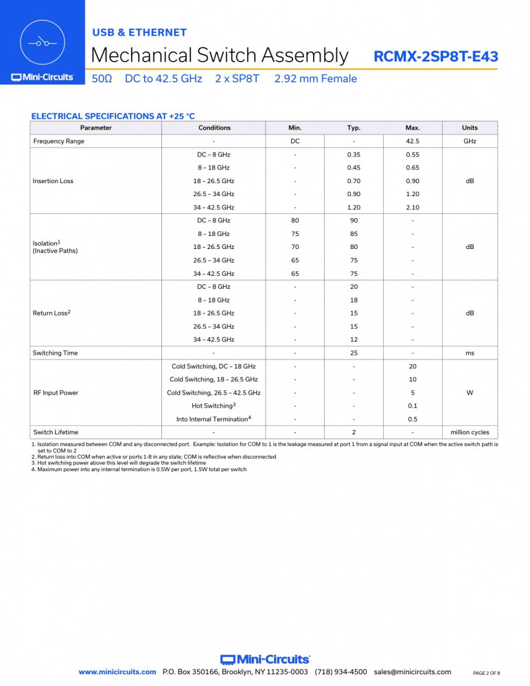 RCMX-2SP8T-E43 datasheet page 2