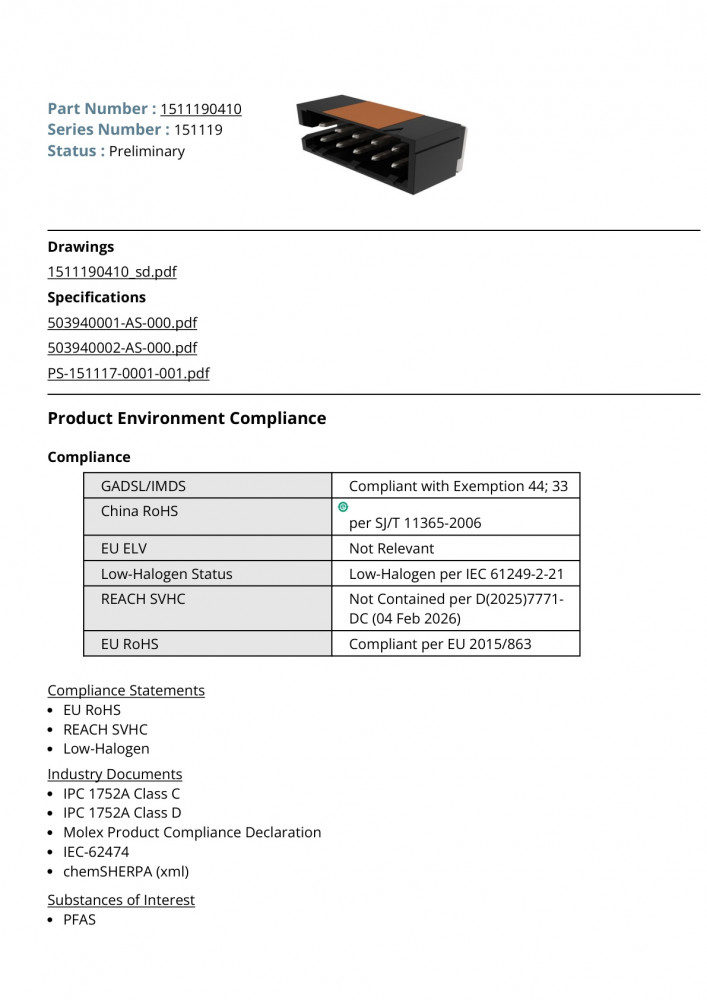 Molex Milli-Grid product specification page 1