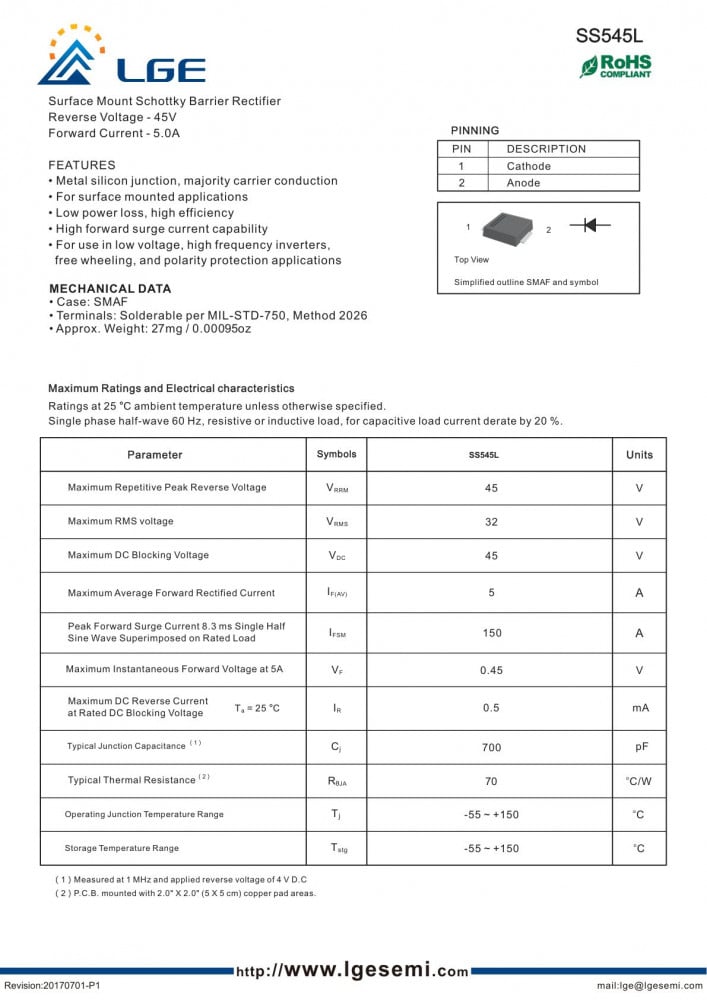 SS545L(SMAF) datasheet page 1