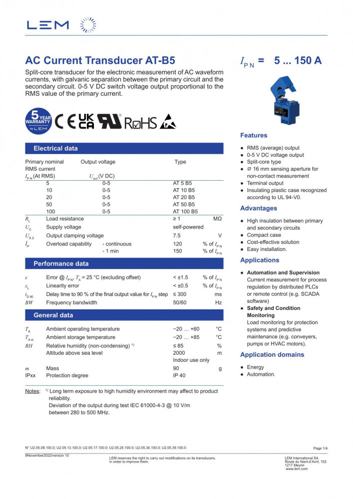 LEM AT-B5 technical document page 1
