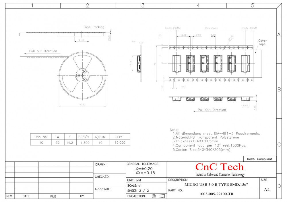CNC Tech 1003-005-22100-TR packaging drawing