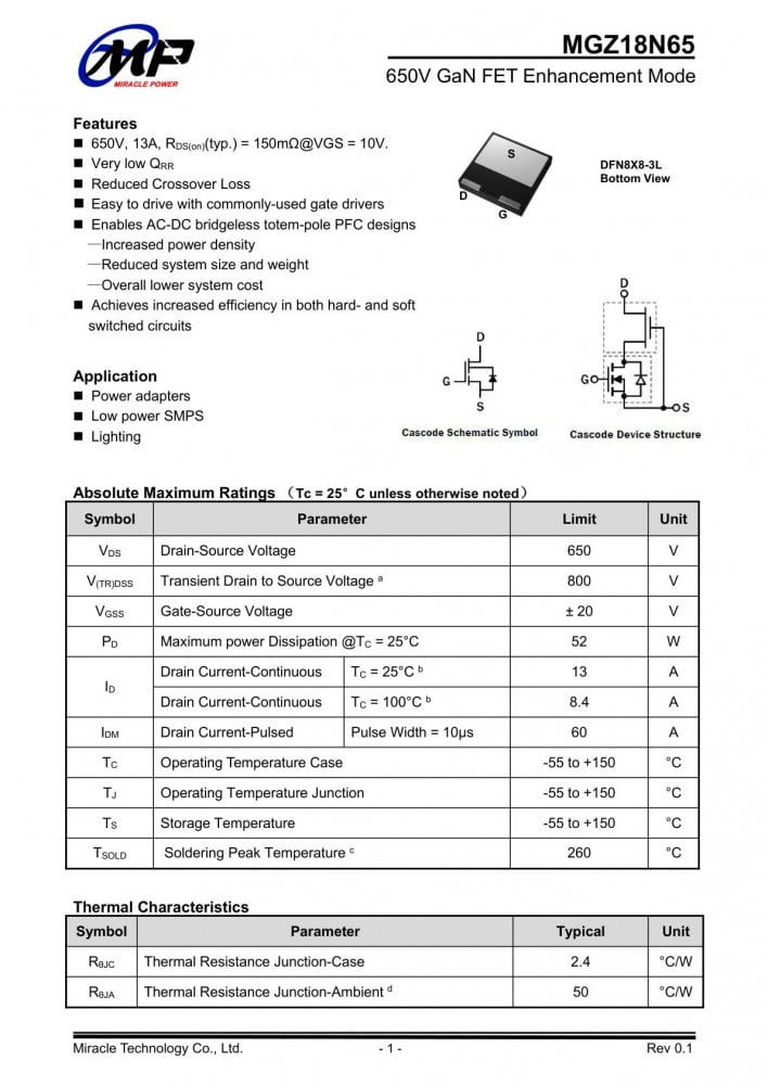 MGZ18N65 datasheet page 1