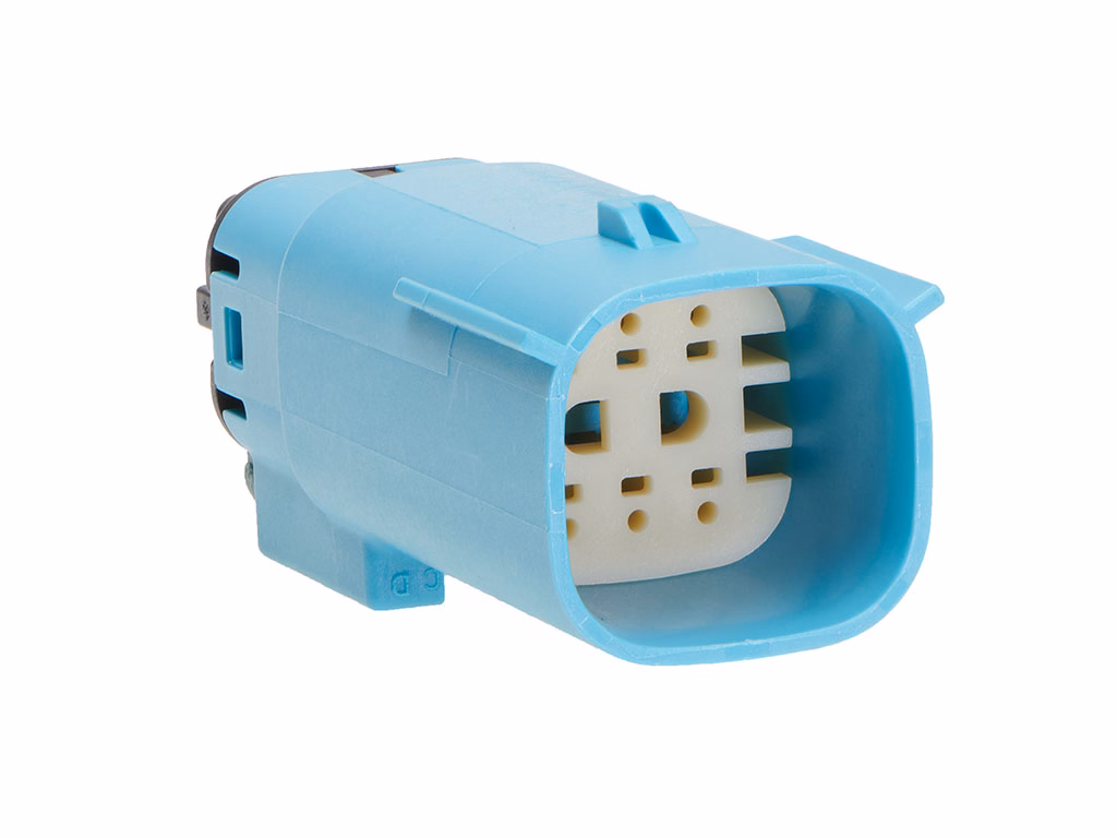 MX150 Mid-Voltage Mat-Sealed Male Connector Assembly, Dual Row, 6 Circuits, 48V, Keying Option A, without Connector Position Assurance, Light Blue for sale