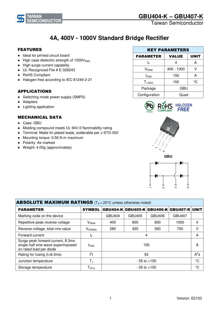 GBU406-K datasheet page 1