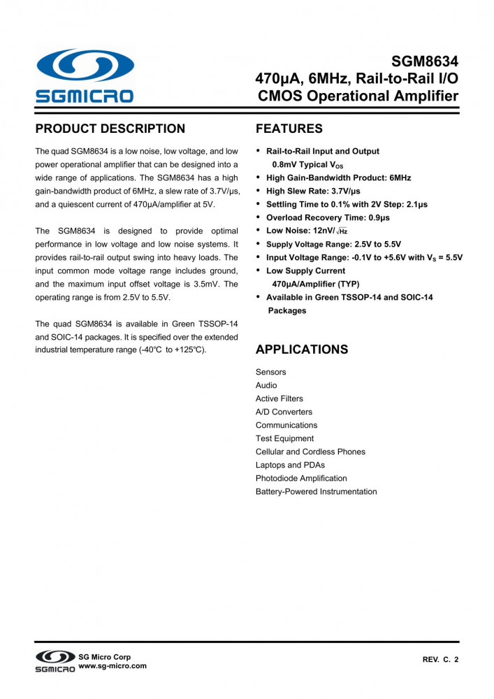 SGM8634XS14/TR datasheet page 1