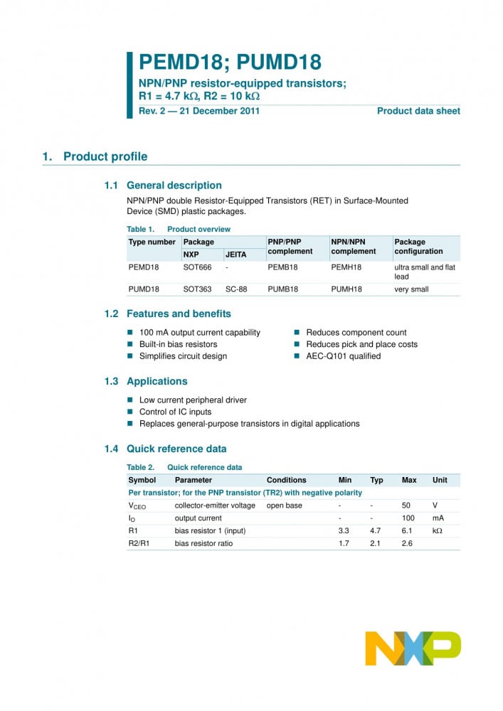 PUMD18 datasheet page 2