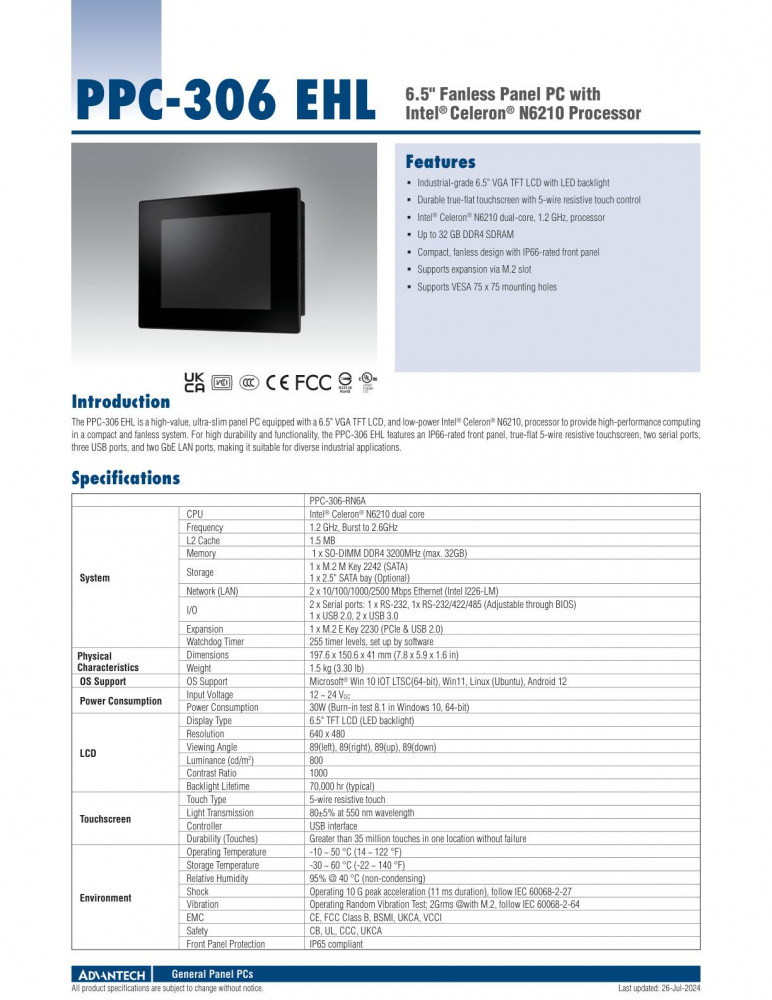 ADVANTECH PPC-306 EHL technical document, page 1