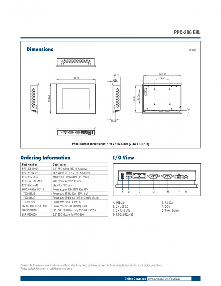 ADVANTECH PPC-306 EHL technical document, page 2
