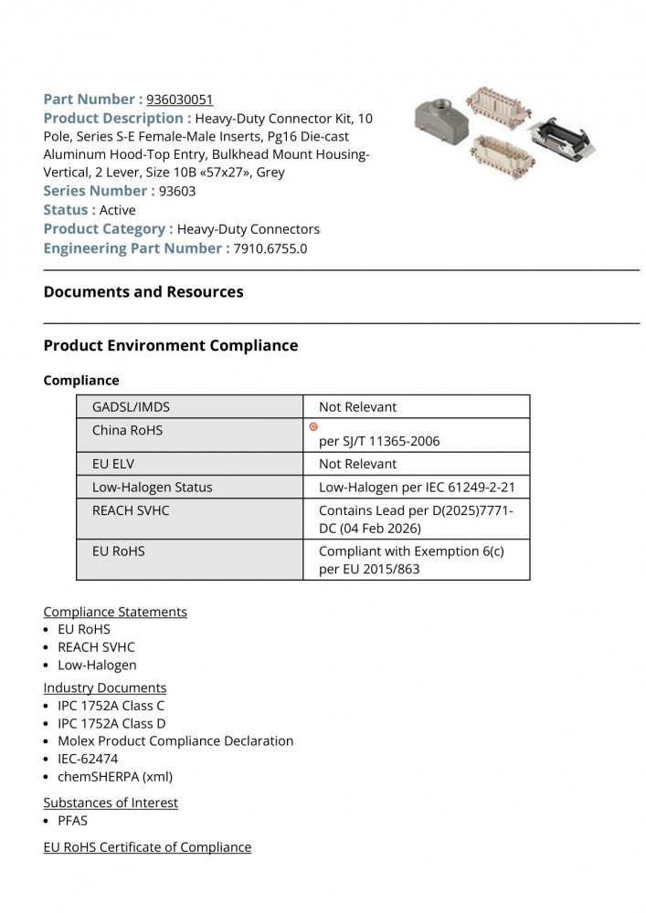 MOLEX 936030051 technical document, page 1