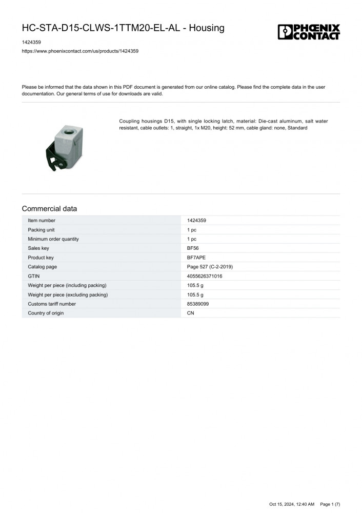 Phoenix Contact 1424359 technical document page 1