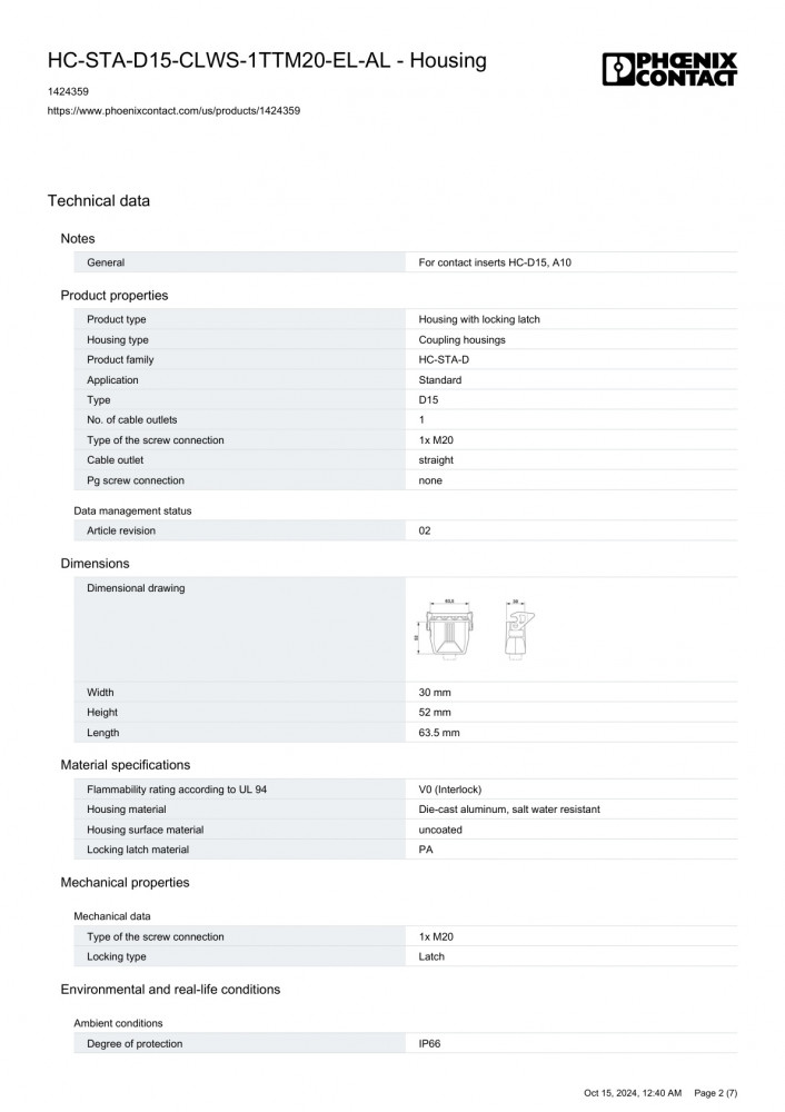 Phoenix Contact 1424359 technical document page 2