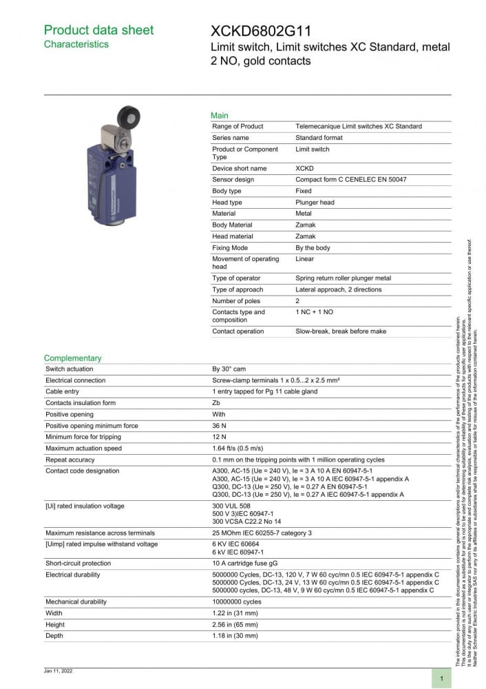 XCKD6802G11 technical document page 1