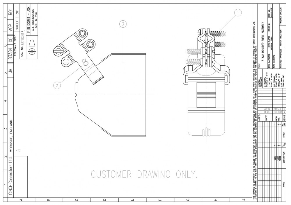 JA83384 eight-way moulded shell assembly drawing