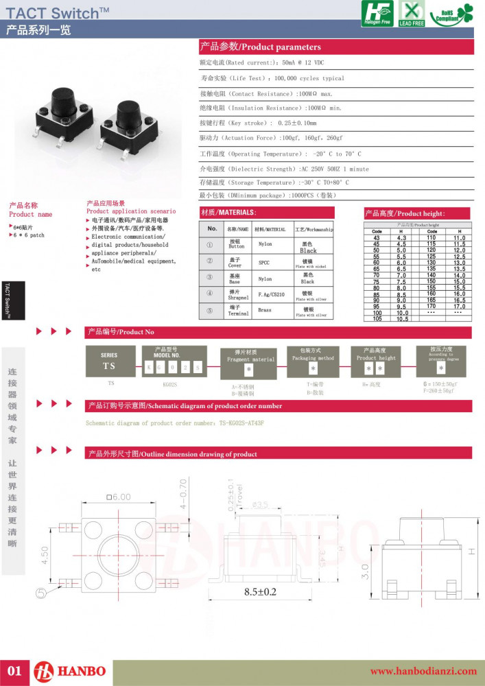 Hanbo Electronic TS-KG02S-BB110F technical document page 1