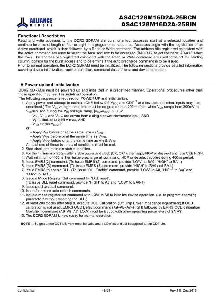 Alliance Memory DDR2 datasheet page 9