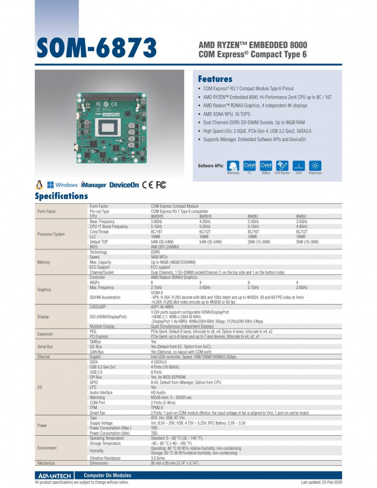 SOM-6873 product document page 1