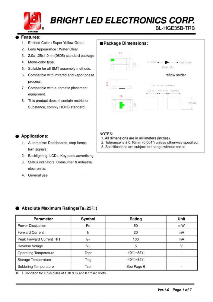 BL-HGE35B-TRB datasheet page 1