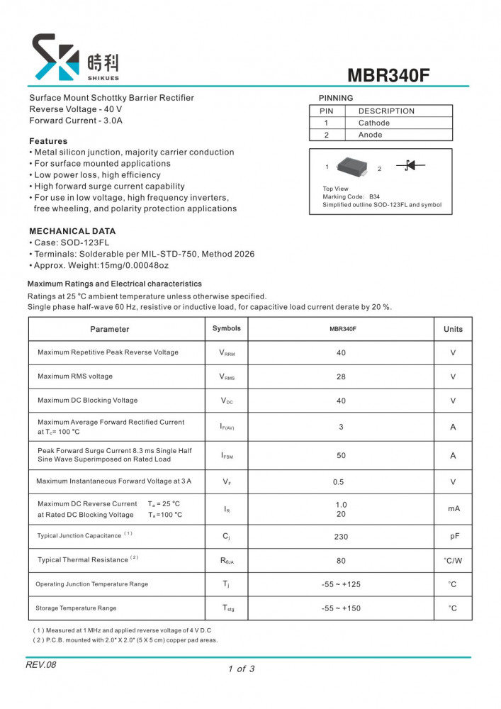 MBR340F technical document page 1