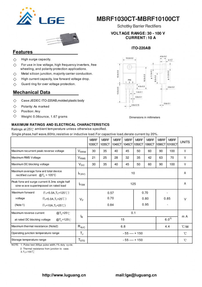 MBRF10100CT datasheet page 1