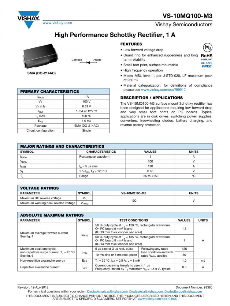 VS-10MQ100-M3 datasheet page 1