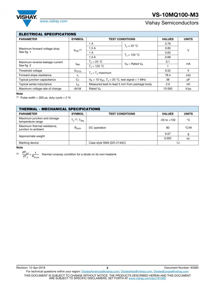 VS-10MQ100-M3 datasheet page 2