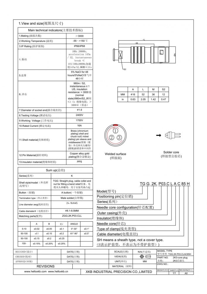 TGG.2K.P03.CLAC85H technical drawing and specifications