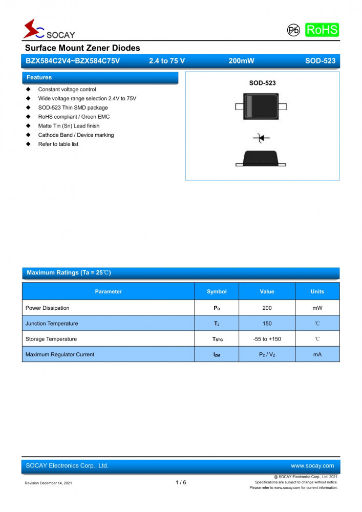 BZX584 series datasheet page 1
