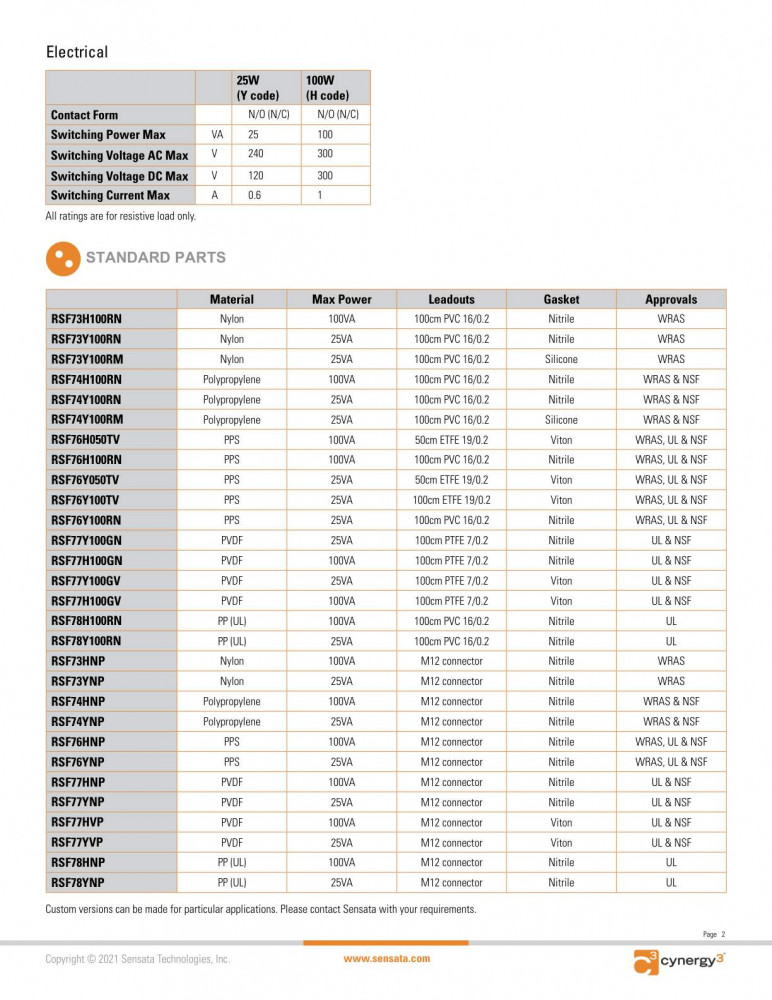 RSF70 series specifications