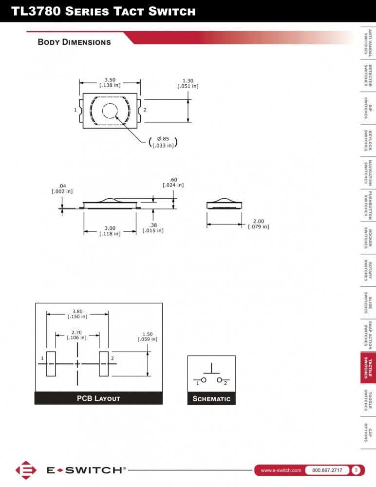 E-Switch TL3780 series technical document page 2