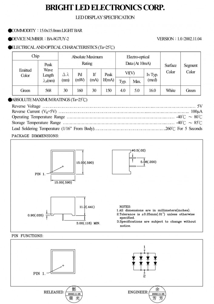 BA-8G7UY-2 product specification document, page 1