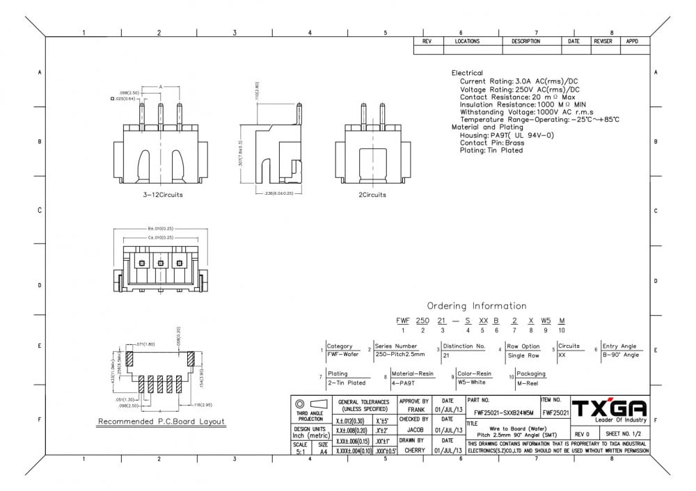 TXGA FWF25021 drawing page 1