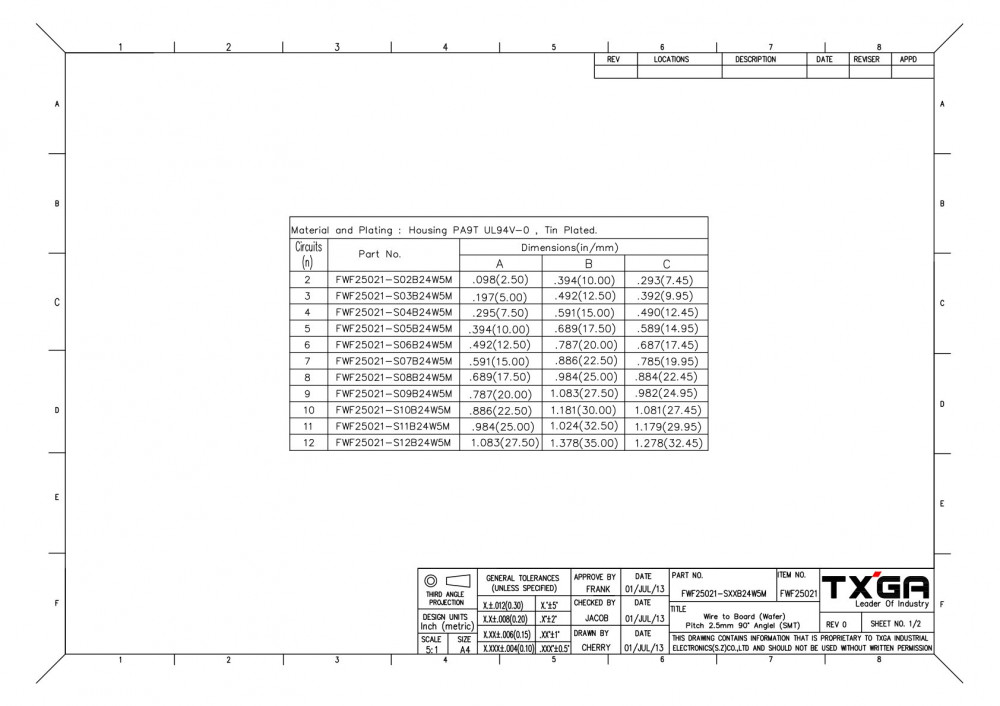 TXGA FWF25021 drawing page 2