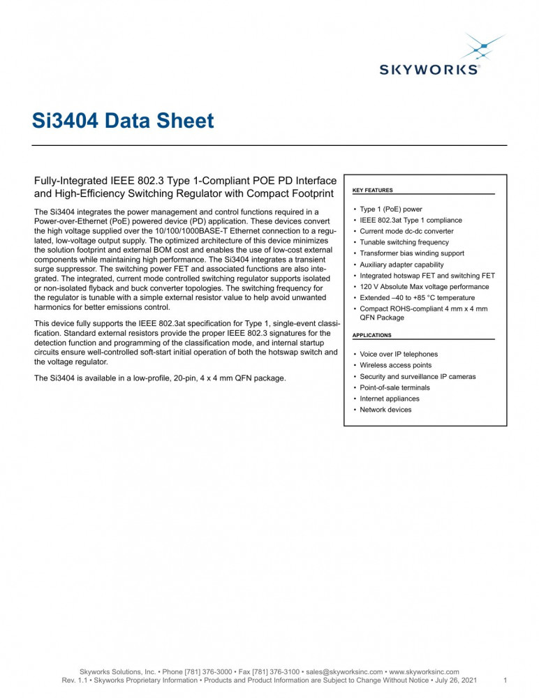 SI3404 datasheet page 1