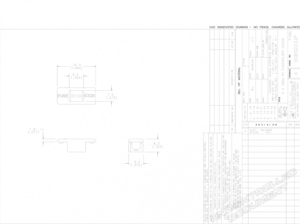 Littelfuse 00BS0232P technical drawing page