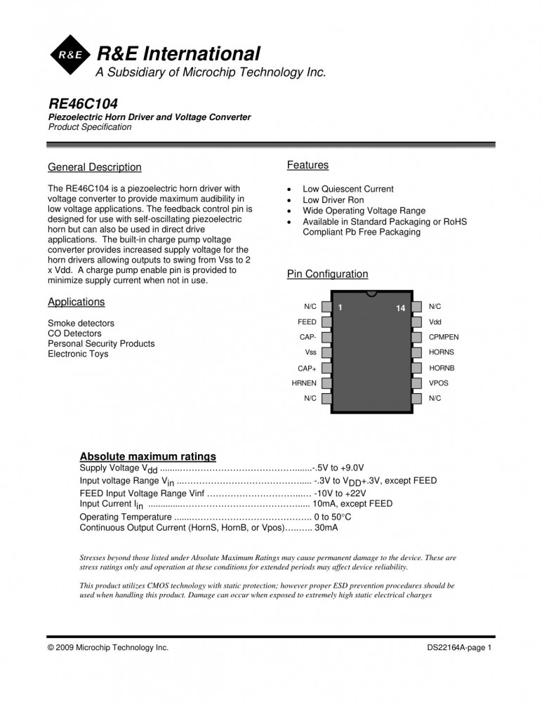 RE46C104 datasheet page 1