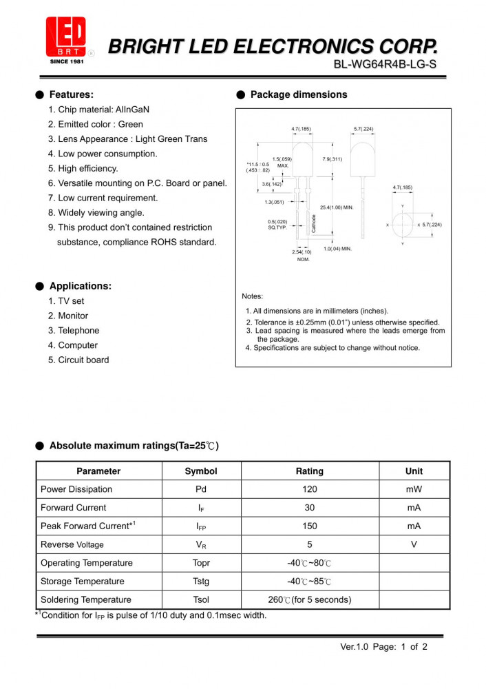 BL-WG64R4B-LG-S technical document page 1