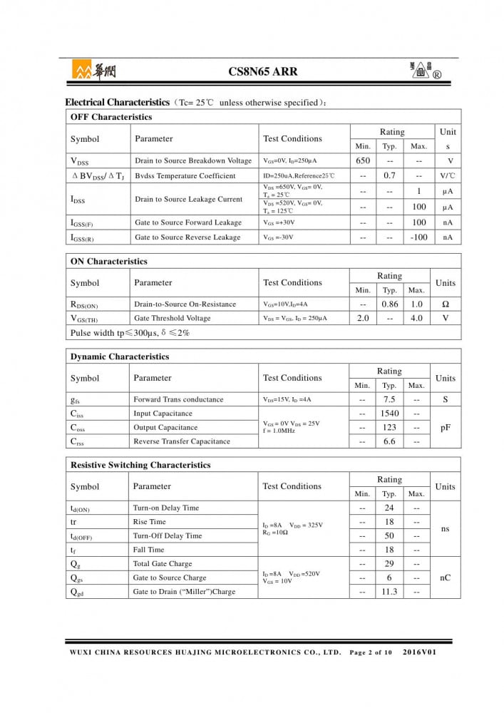 CS8N65ARR datasheet page 2